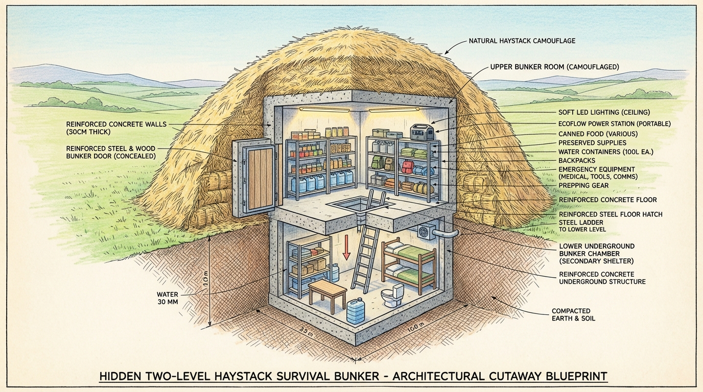 Hidden Concrete Bunker Entrance Under a Haystack – Dream Home Concepts